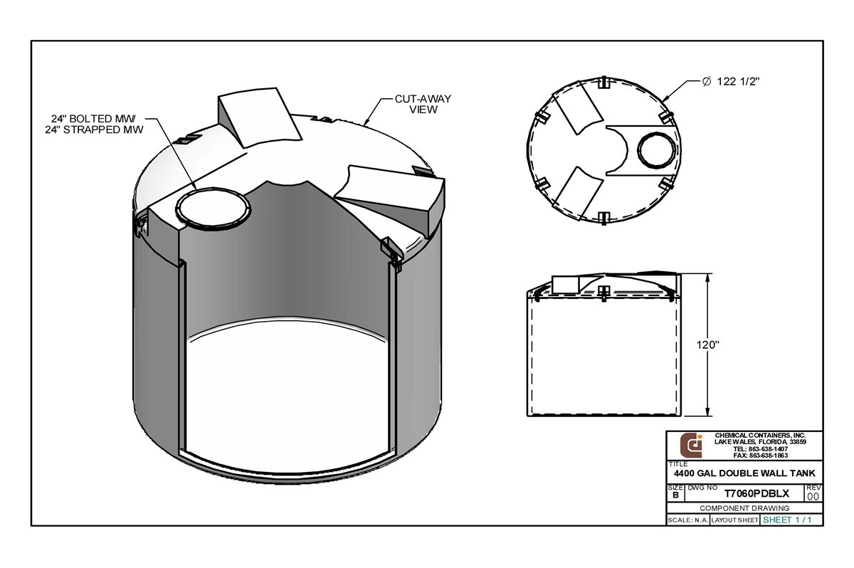 CCI - 4400 Gallon XLPE Double Wall Storage Tank - 122" D X 120" H