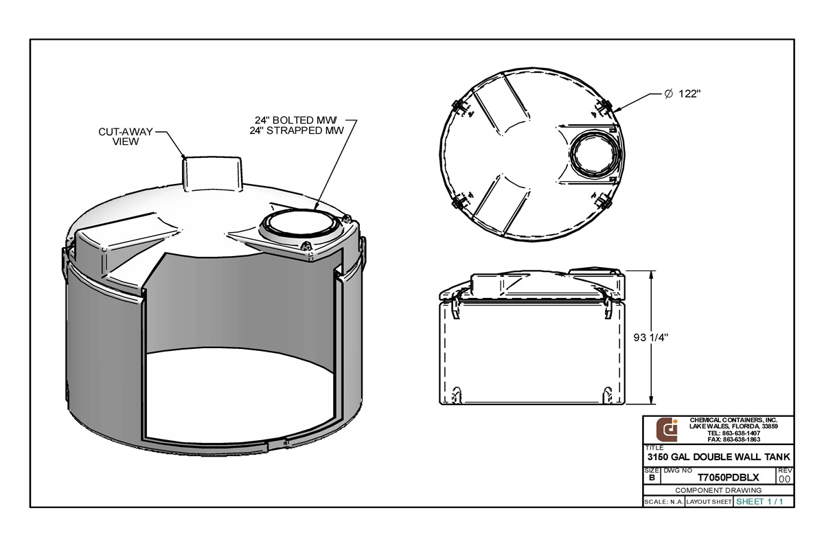 CCI - 3150 Gallon XLPE Double Wall Storage Tank - 122" D X 92" H