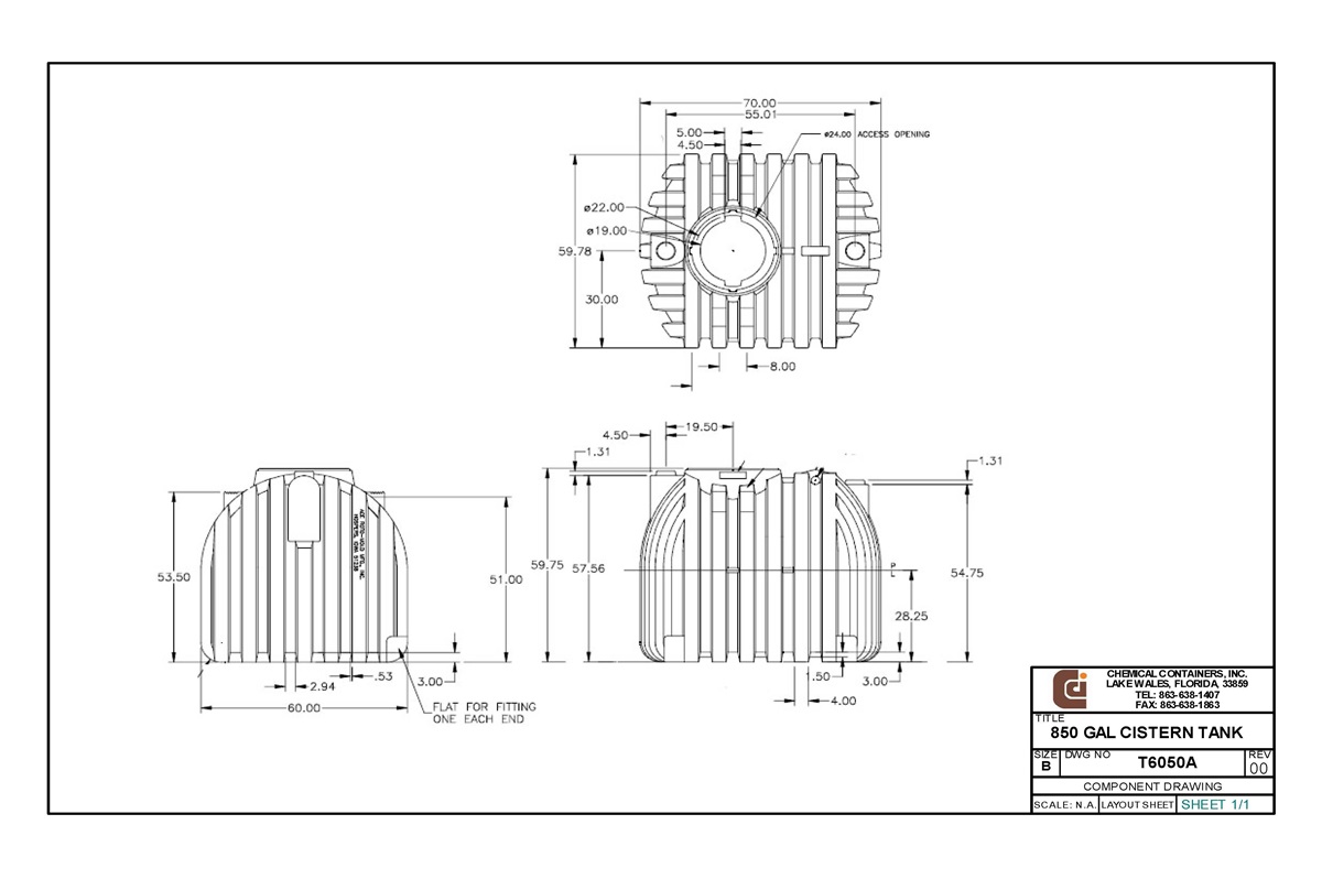 CCI - 850 Gallon Below Ground Cistern Tank - 70" L x 60" W x 60" H