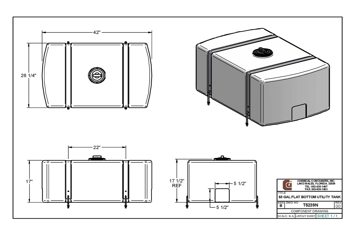 CCI - 68 Gallon Loaf Rectangular Tank - 17" H x 27" W x 42" L