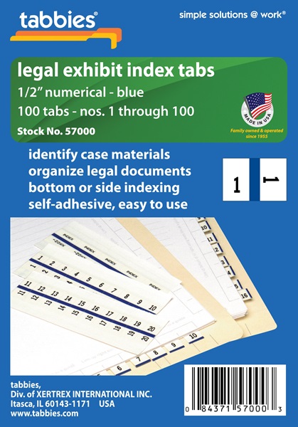 Tabbies - Numeric Exhibit Index Tabs