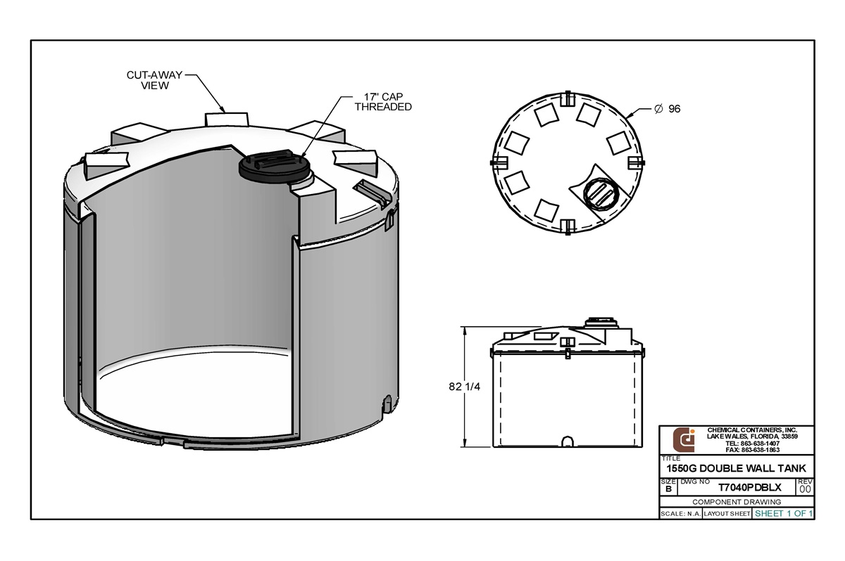 CCI - 1550 Gallon XLPE Double Wall Storage Tank - 96" D X 84 "H