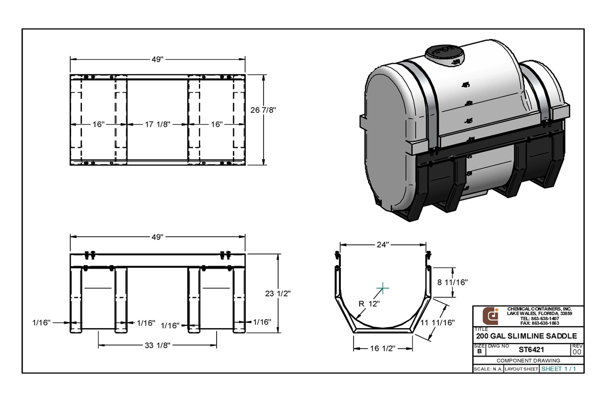 CCI - 200 Gallon x 27" Width Slimline Tank Saddle
