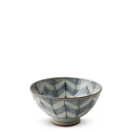 Green Geometric Chevron Pattern Rice Bowls Made in Japan Available at Miya.