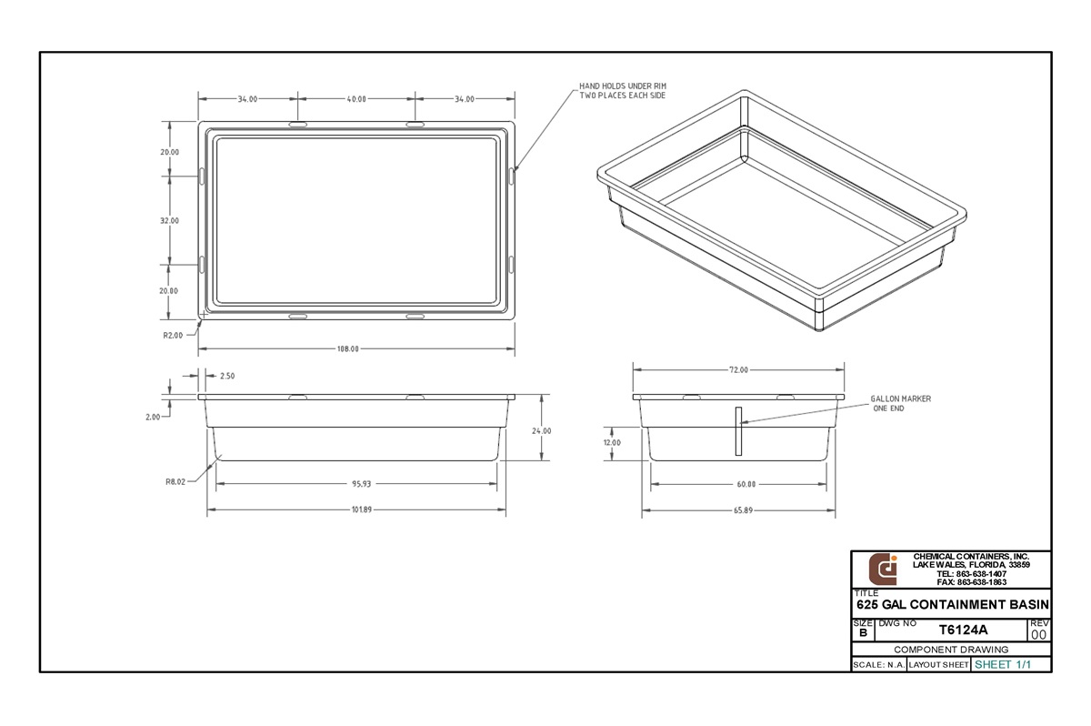 CCI - 625 Gallon Containment Basin - 108" L x 72" W x 24" H