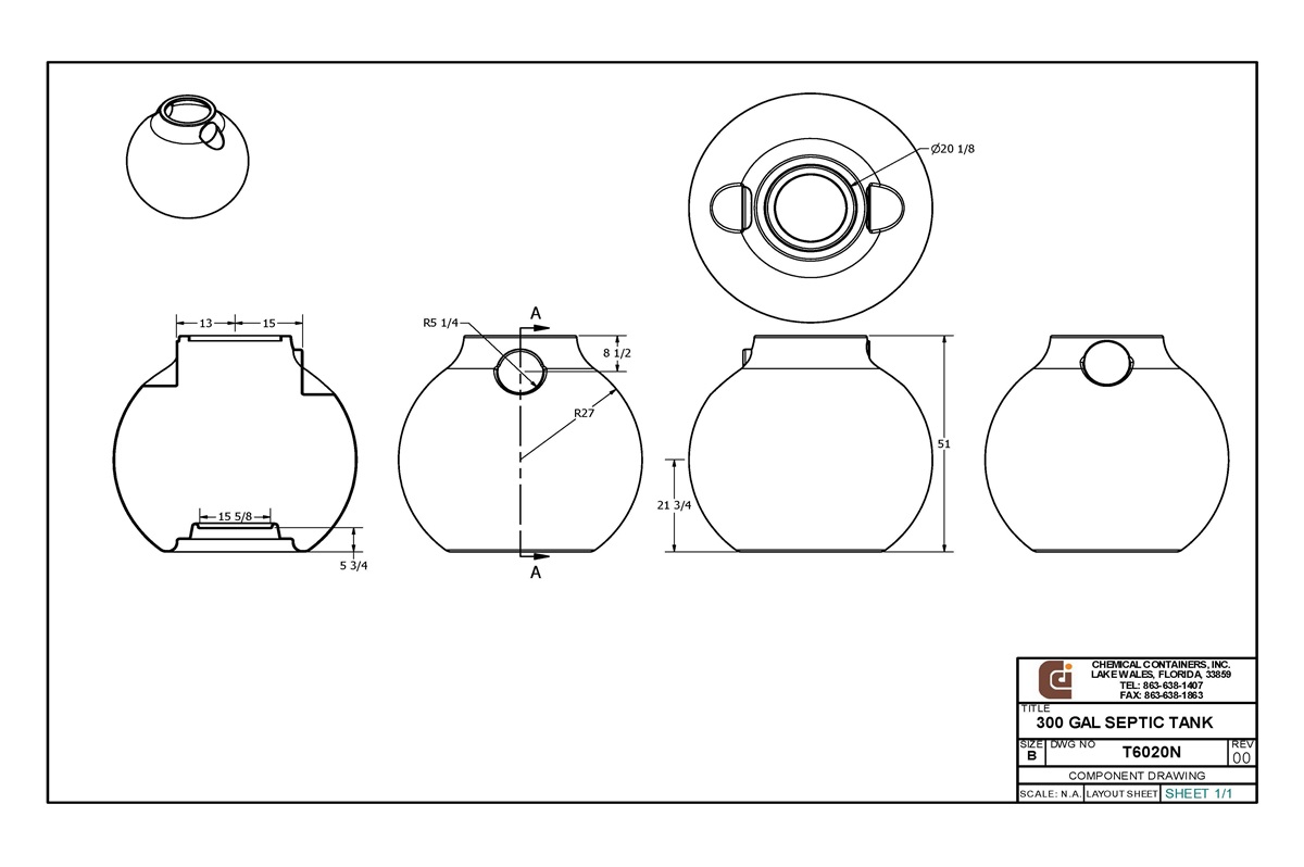 CCI - 300 Gallon Spherical Septic Tank - 54" D x 54" H