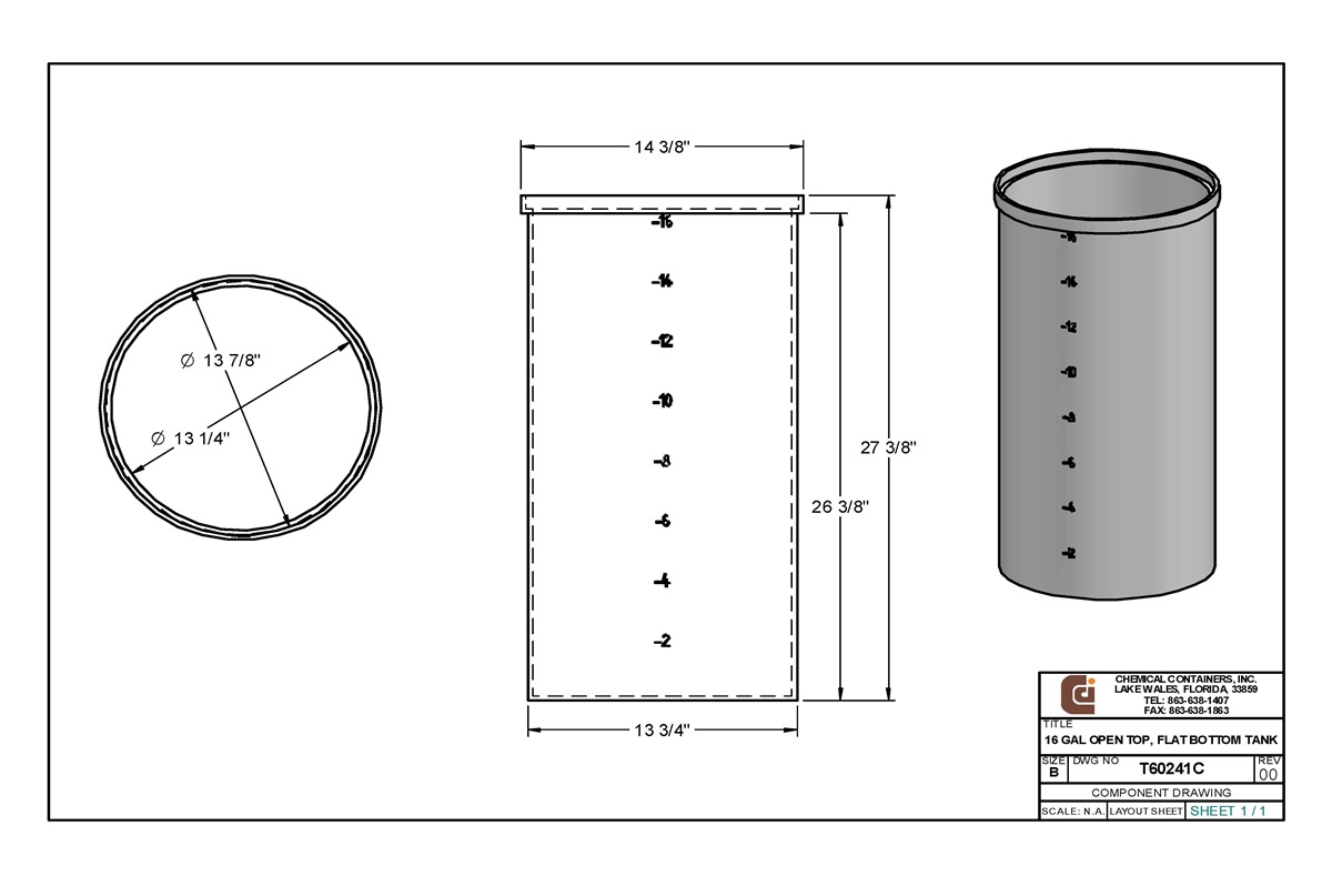 CCI - 16 Gallon Open Top Cylindrical Tank - 14" D x 27" H